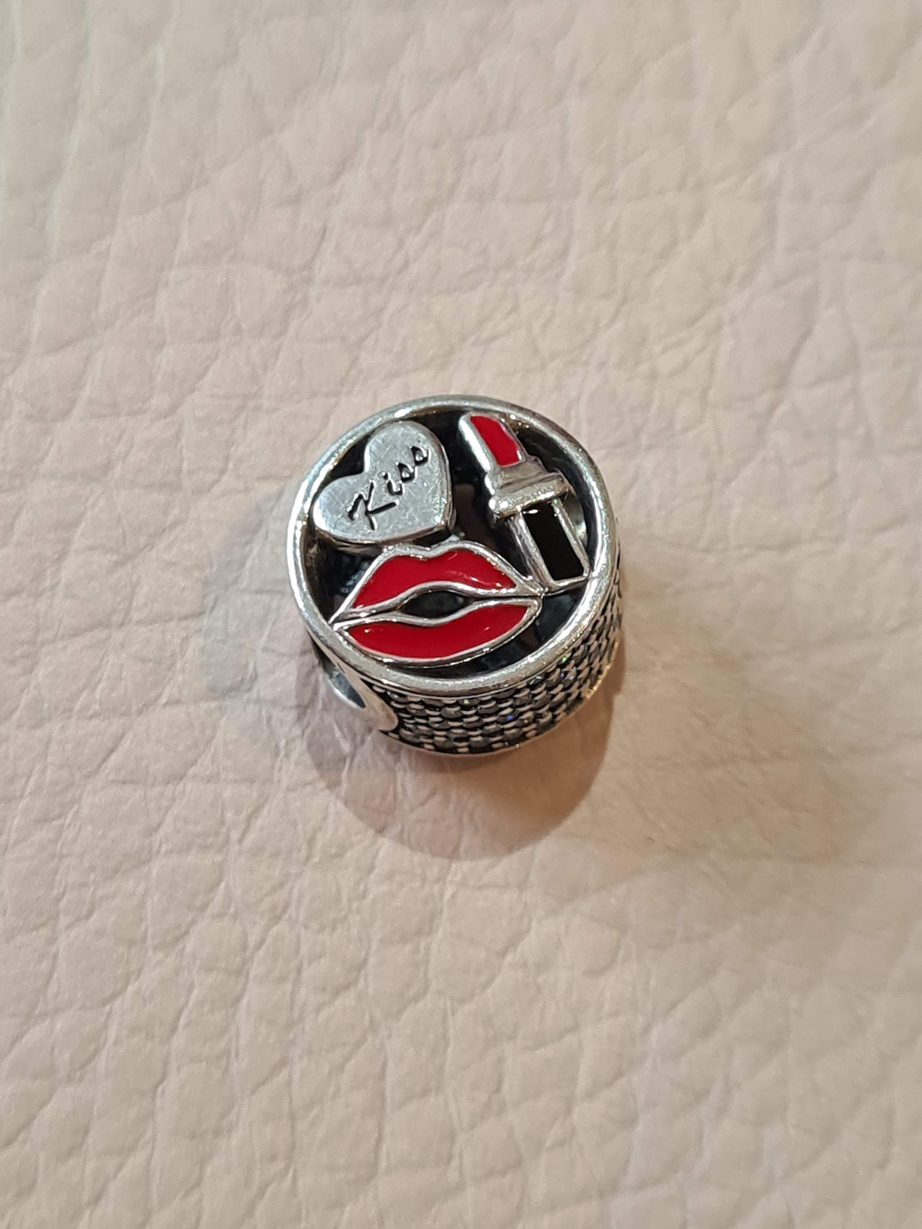Genuine Pandora Lipstick, Lips and Kiss Heart Pave Enamel Charm ...