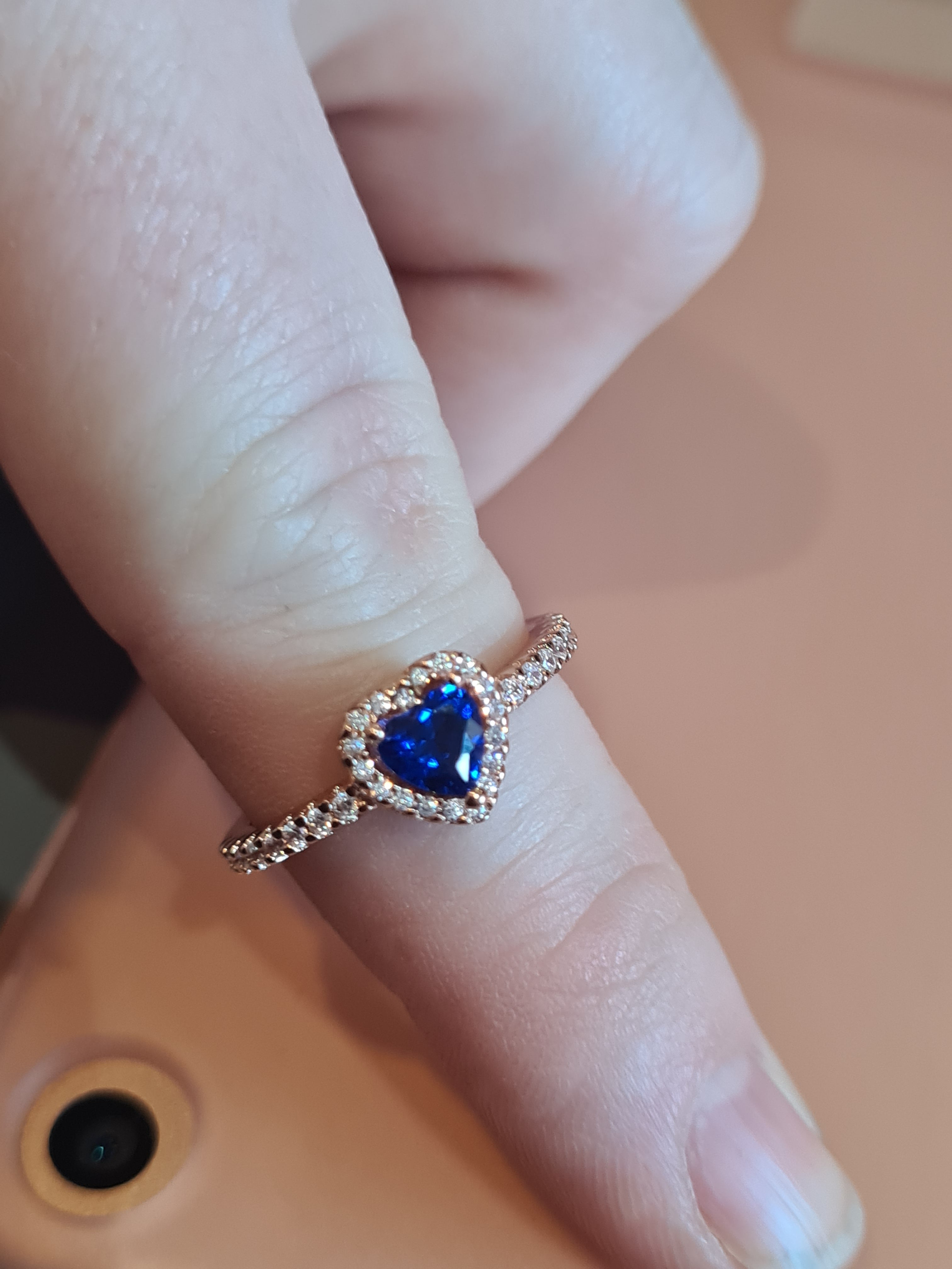 Genuine Pandora Rose Gold Pave Blue Stone Heart Ring Beautiful ...