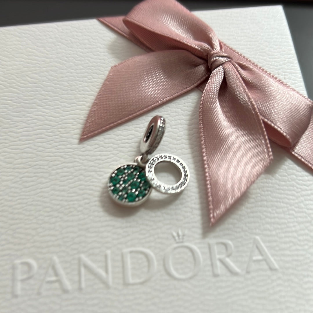 Genuine Pandora Green Pave Double Circle Pink CZ Dangle Charm ...