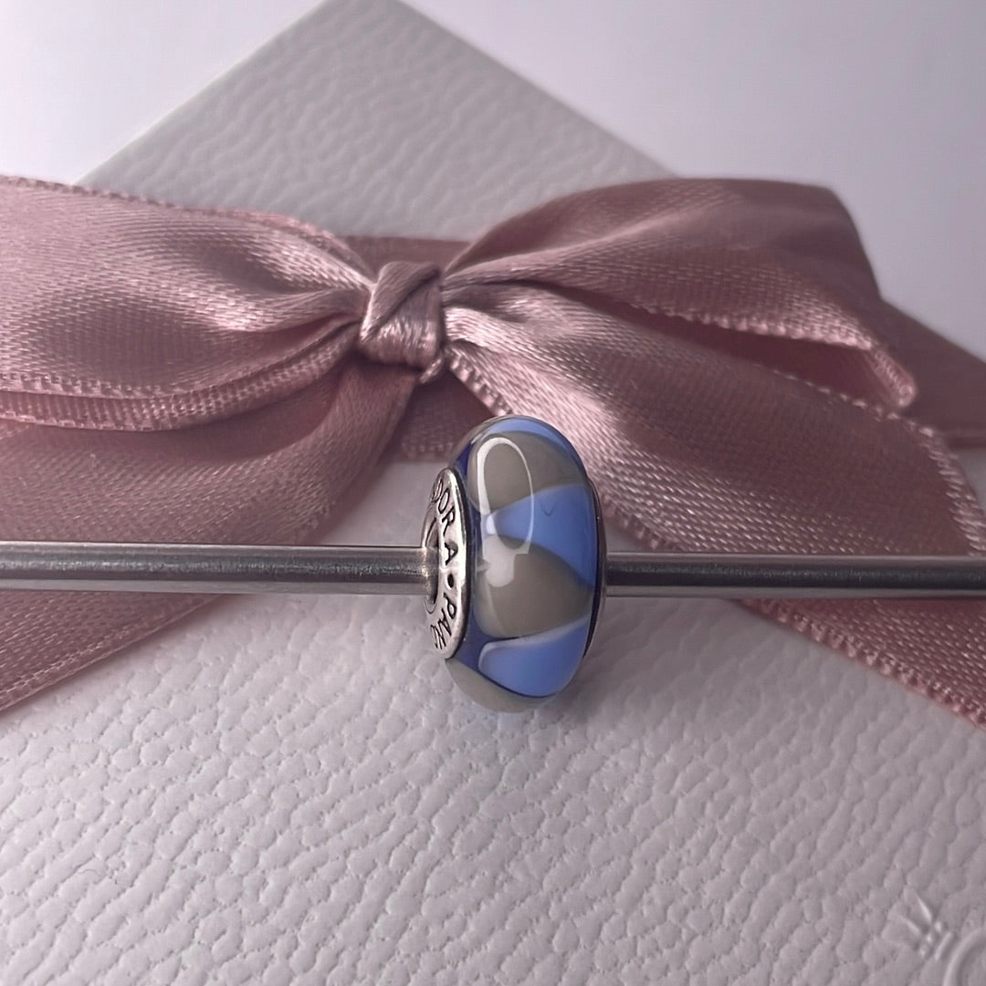 Genuine Pandora Grey and Black / Blue Triangle Murano Glass Charm VARI ...