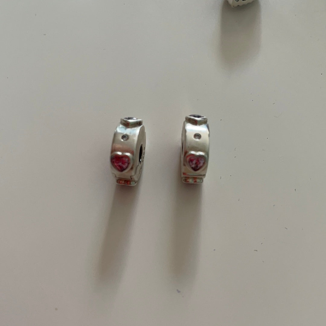 Genuine Pandora Pink Cz Raised Heart Clips With Silicone Insert Single ...