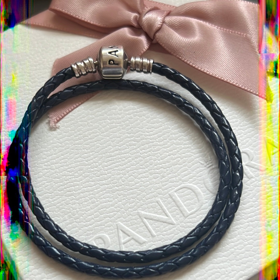 Genuine Pandora Blue Leather Bracelet Double Wrap Clasp – Preloved ...
