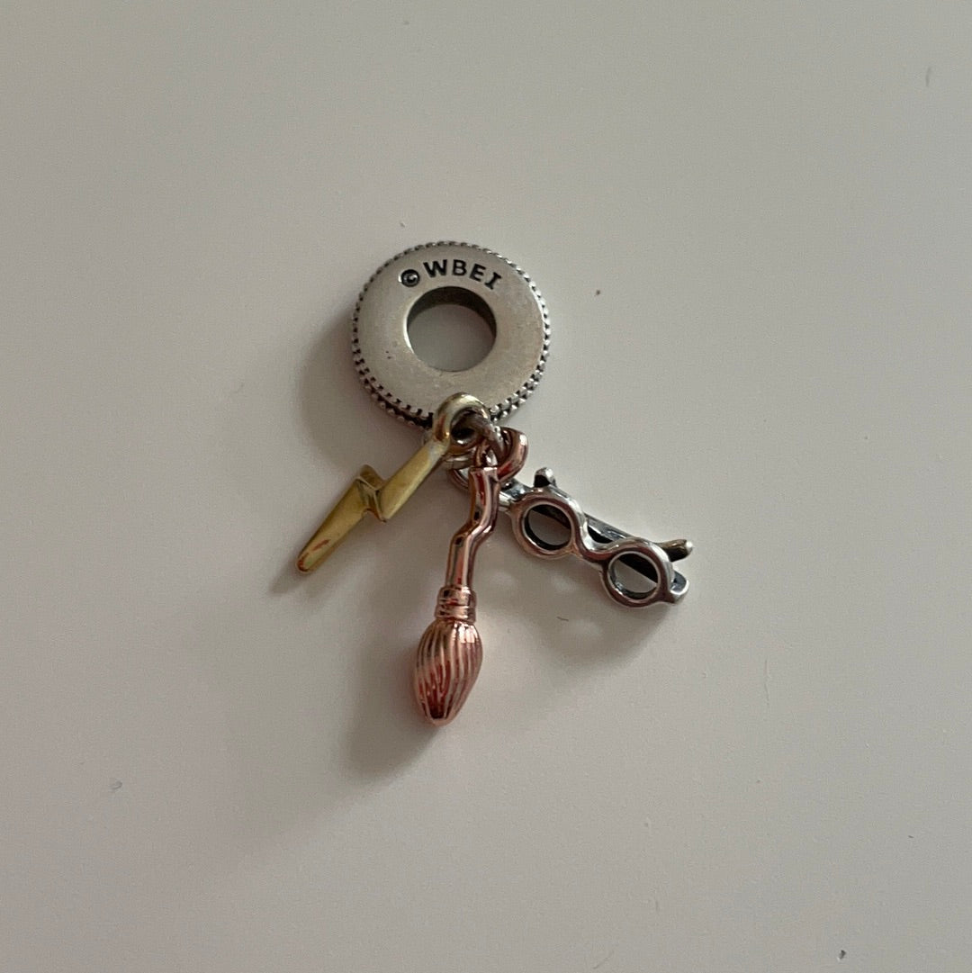 Genuine Pandora Harry Potter Dangle Charm Tri Tone Broomstick, Glasses ...