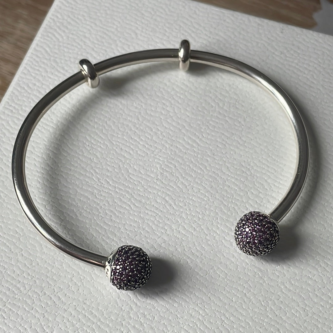 Genuine Pandora Open Torque Bangle Size 3 Large With Clear Pave Ends ...