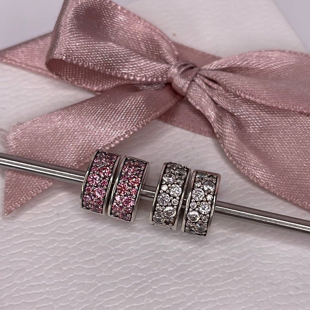 Genuine Pandora Clear/ Pink/ Purple Pave Sparkle Silicone Insert Clips ...