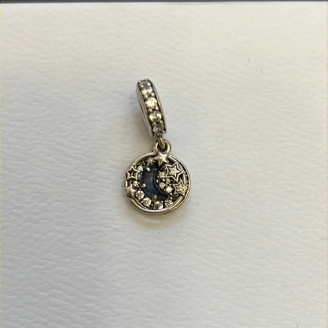 Genuine Pandora Blue Night Sky Crescent Moon & Stars Dangle Charm ...