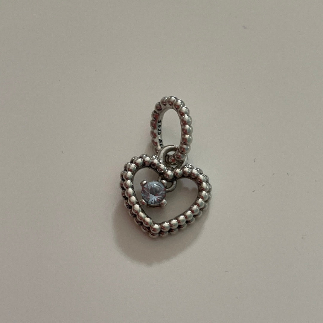 Genuine Pandora Light Blue Stone Birthstone Beaded Heart Dangle Charm ...