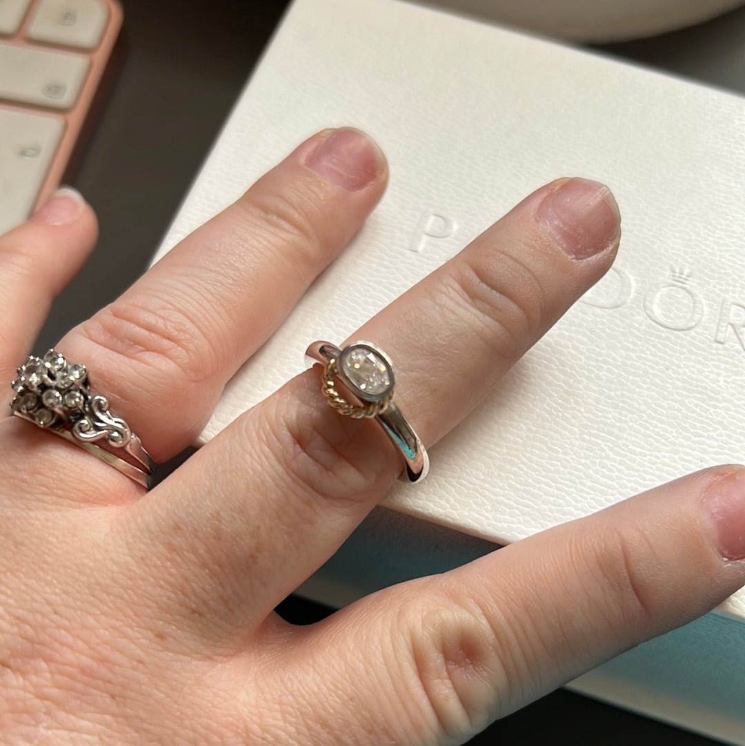 Pandora VERY RARE Vintage Clear Stone Ring Rare with 14K Twisted Gold ...