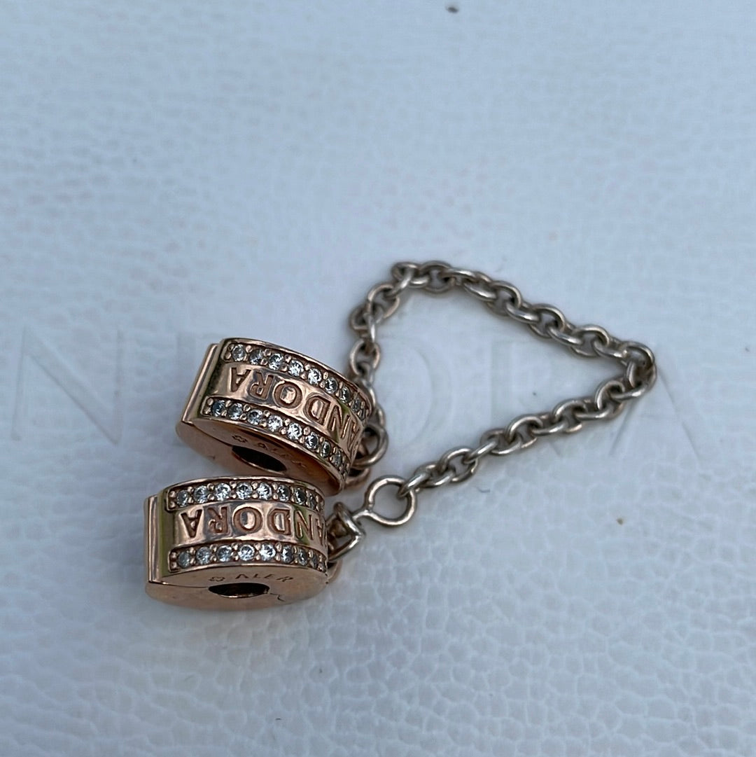 Genuine Pandora Rose Gold Logo Clip Safety Chain Silicone Insert ...