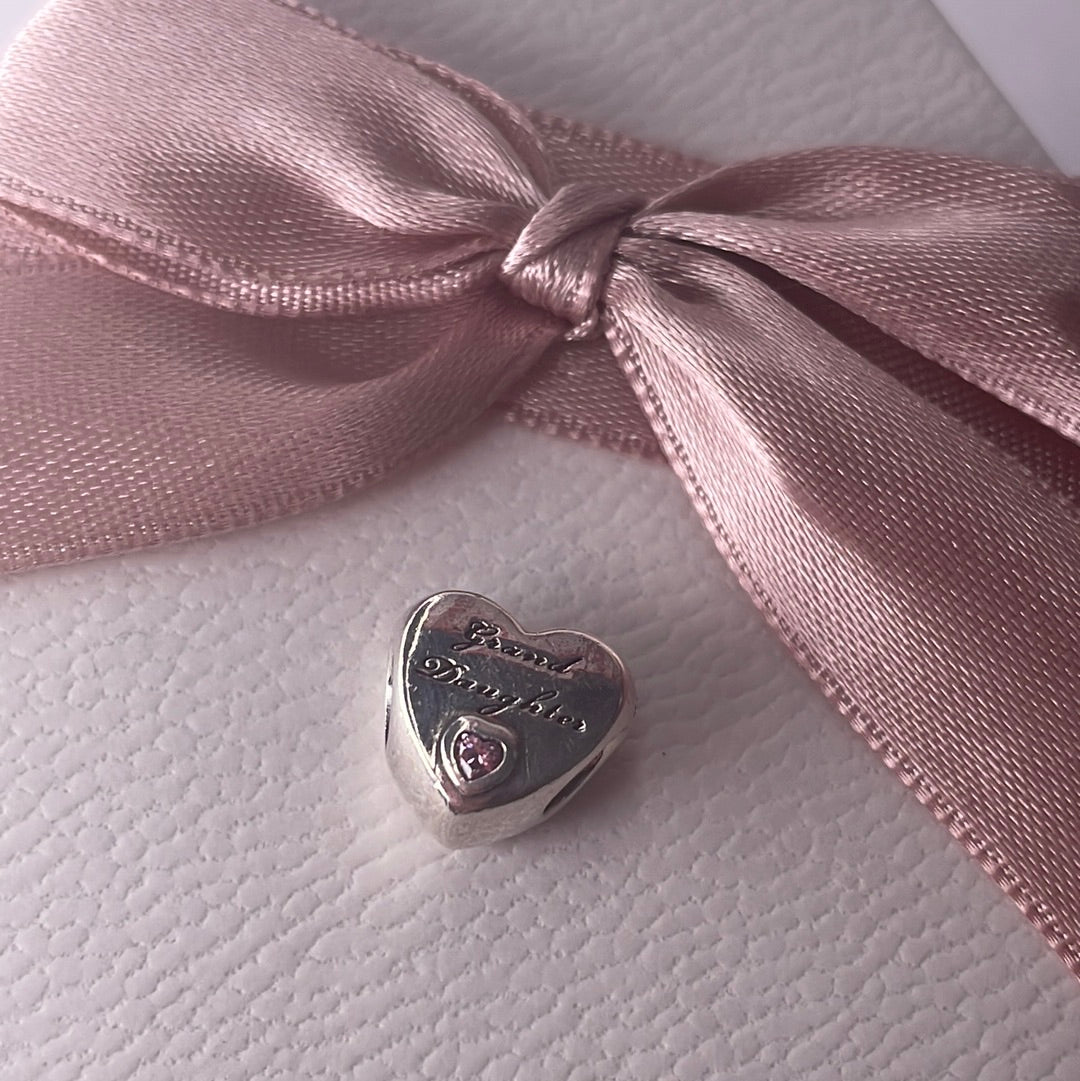 Genuine Pandora Grand Daughter Charm Heart With Stone – Preloved ...