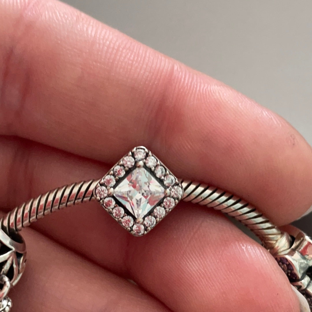 Genuine Pandora Halo Square Sparkle Pave Square Diamond Charm ...