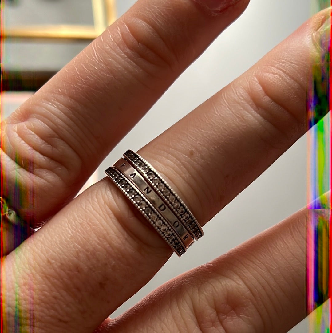 Genuine Pandora Pave Logo 3 Layer Moveable Ring Size 60 – Preloved ...