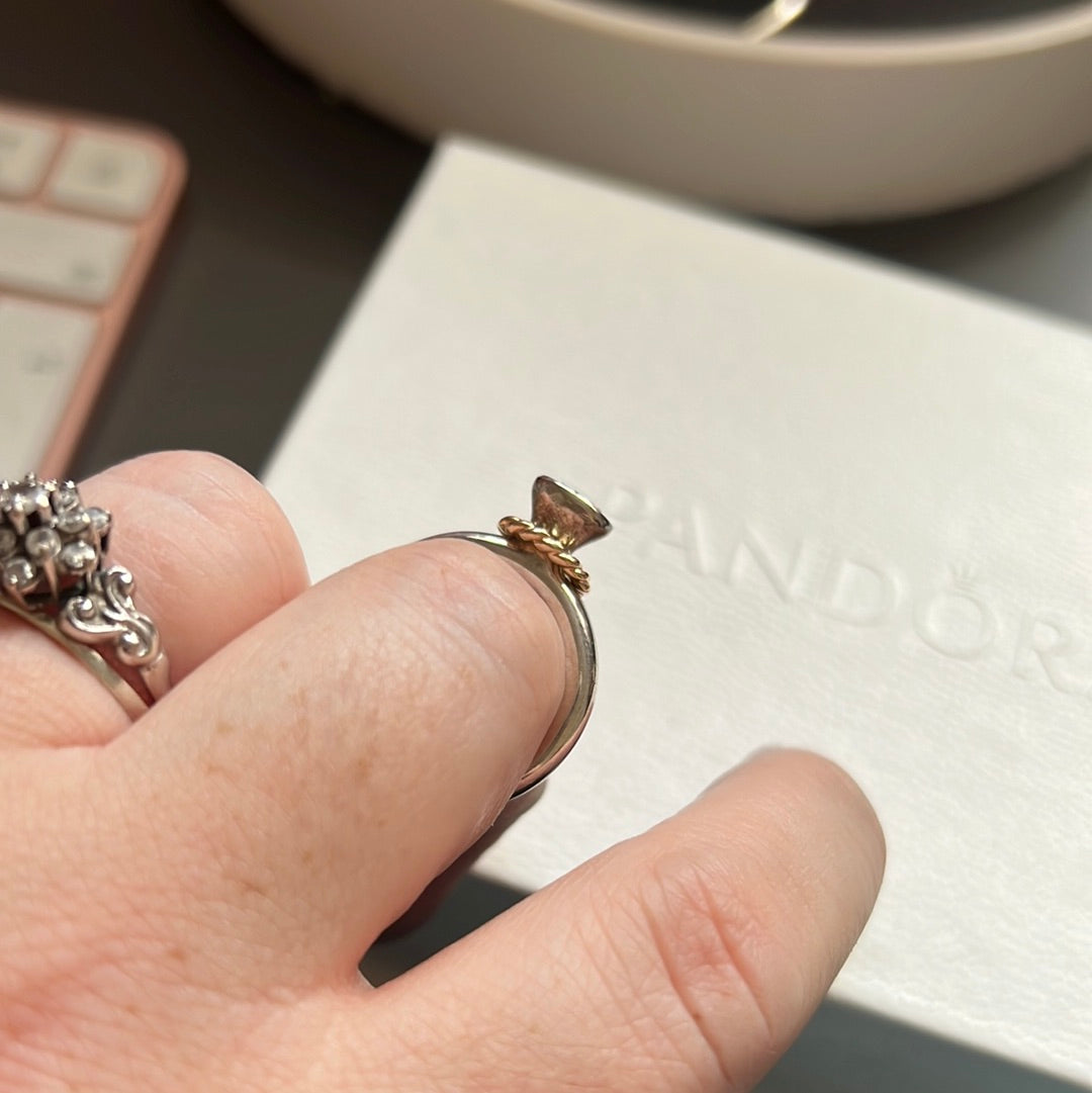 Pandora VERY RARE Vintage Clear Stone Ring Rare with 14K Twisted Gold ...