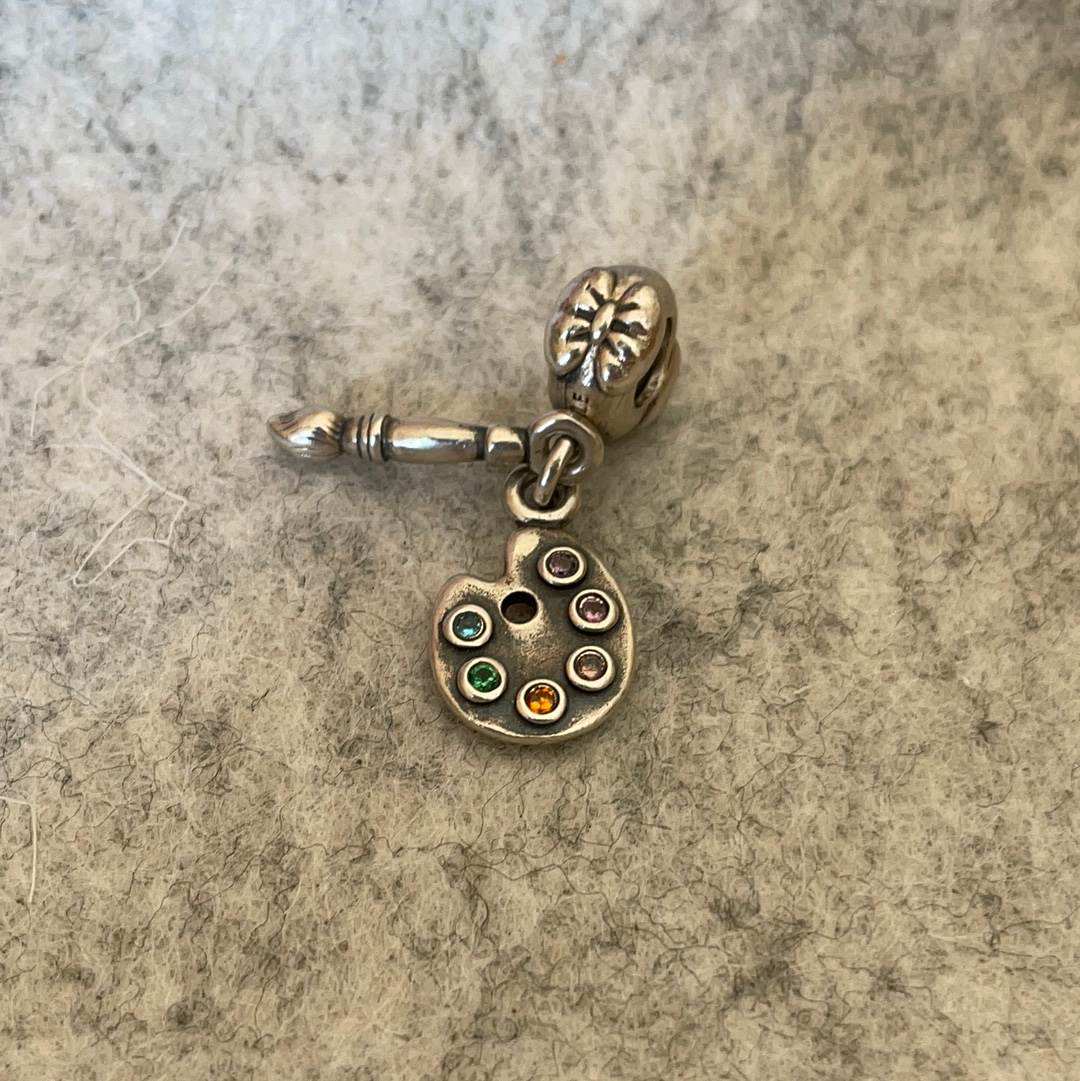 Genuine Pandora Paint Palette Artist Painter CZ Colourful Glass Charm ...