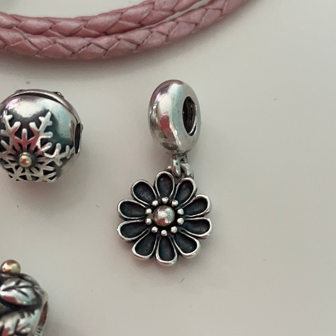 Genuine Pandora Two Tone Gerbera Flower Oxidised Dangle Charm ...