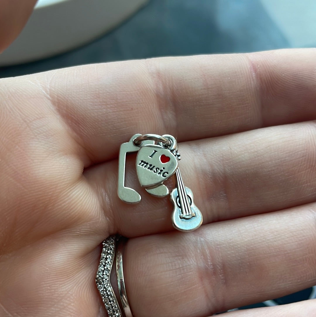 Genuine Pandora I Love Music Guitar Pick and Music Note Dangle Charm ...