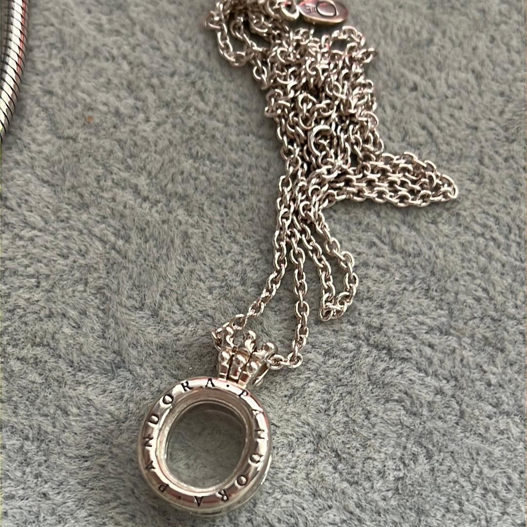 Genuine Pandora Logo O With Crown Memory Locket Petite Holder Pendant ...